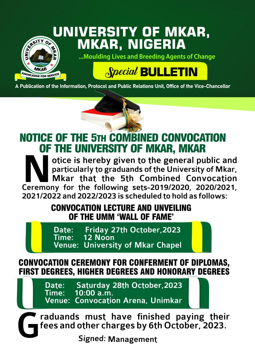 Notice of the 5th combined Convocation – UMM Notice of the 5th combined Convocation – UMM